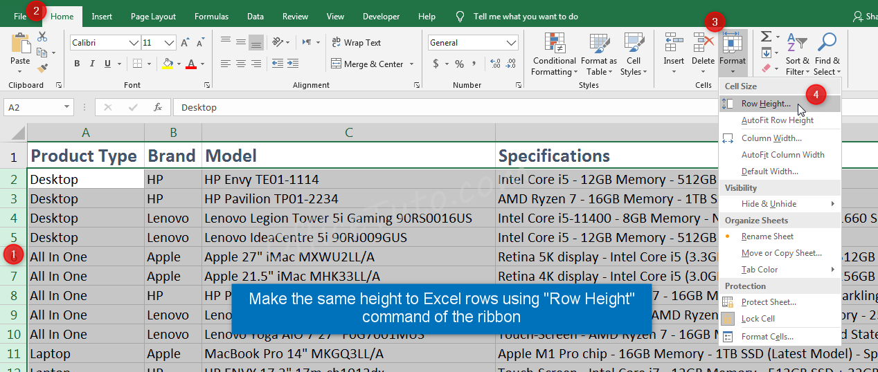 How To Change the Columns Width and Rows Height in Excel – OfficeTuto