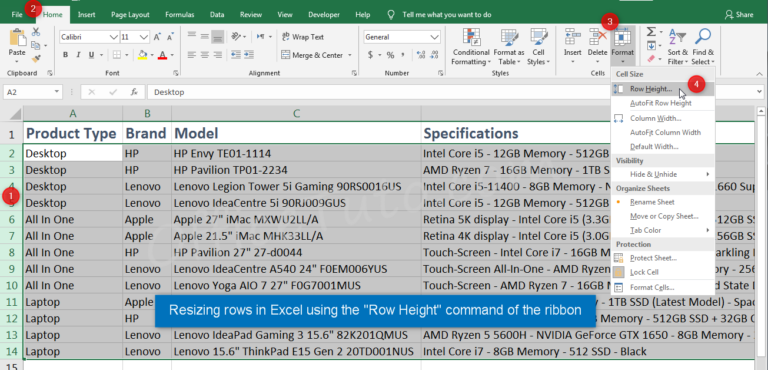 How To Change the Columns Width and Rows Height in Excel – OfficeTuto